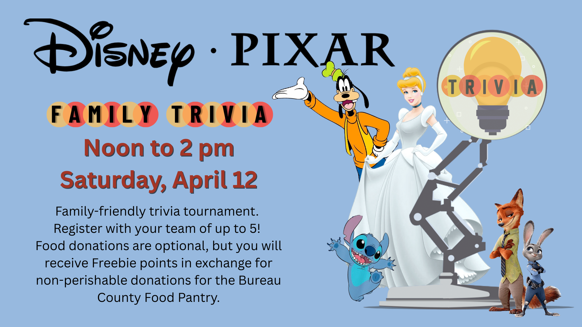 Disney-Pixar Family Trivia, Sat, April 12, noon–2 pm